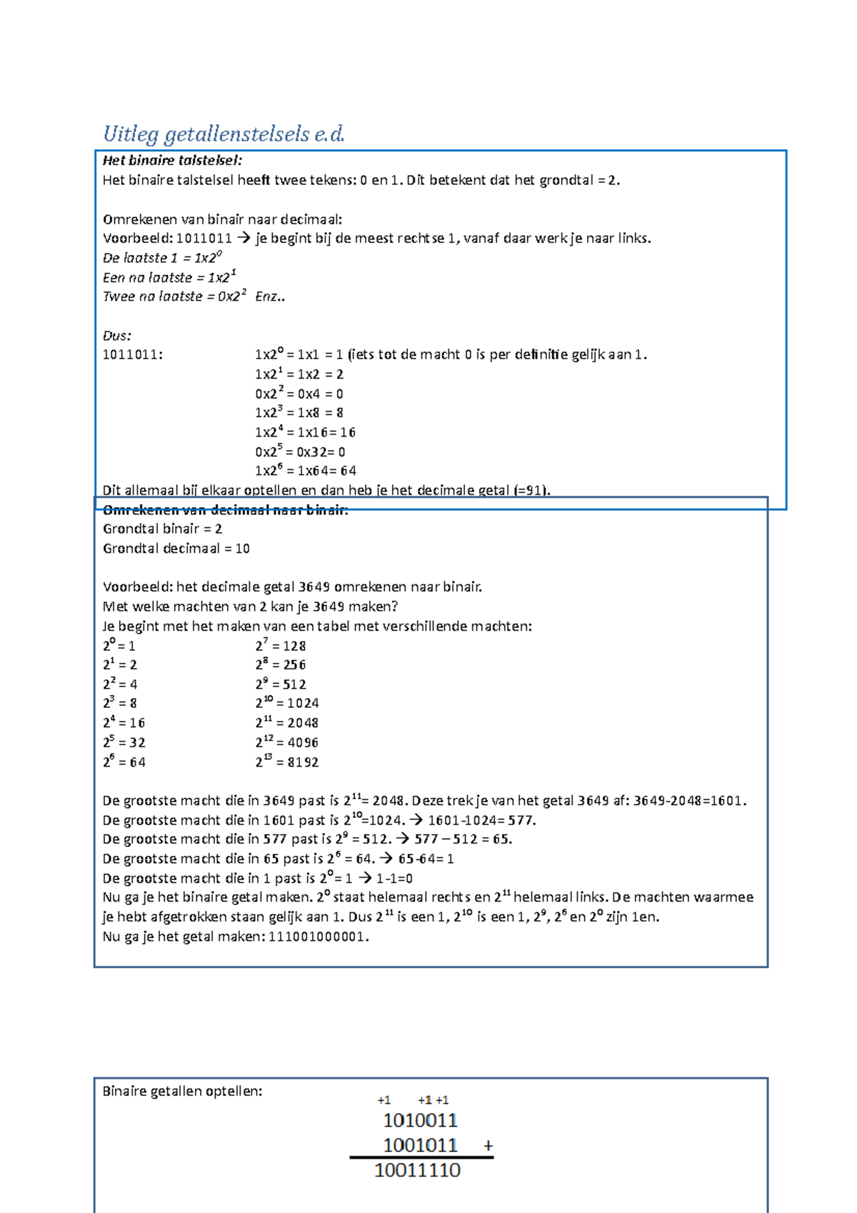 Uitleg getallenstelsels hele getallen - Uitleg getallenstelsels e. Het ...