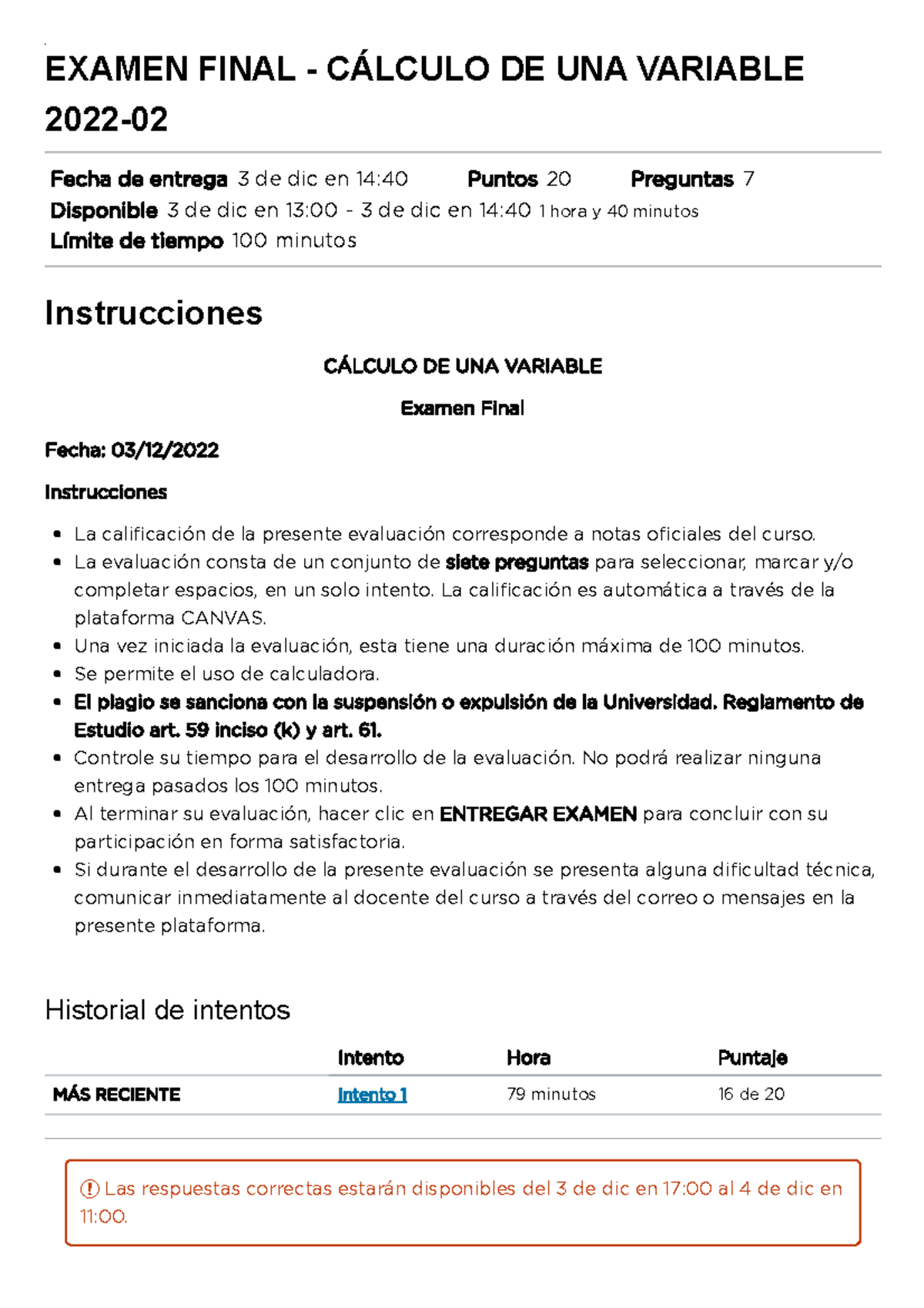 Examen Final - Calculo DE UNA Variable 2022-02 281211 - Calculo DE UNA Variable - 2022-02 - FC ...