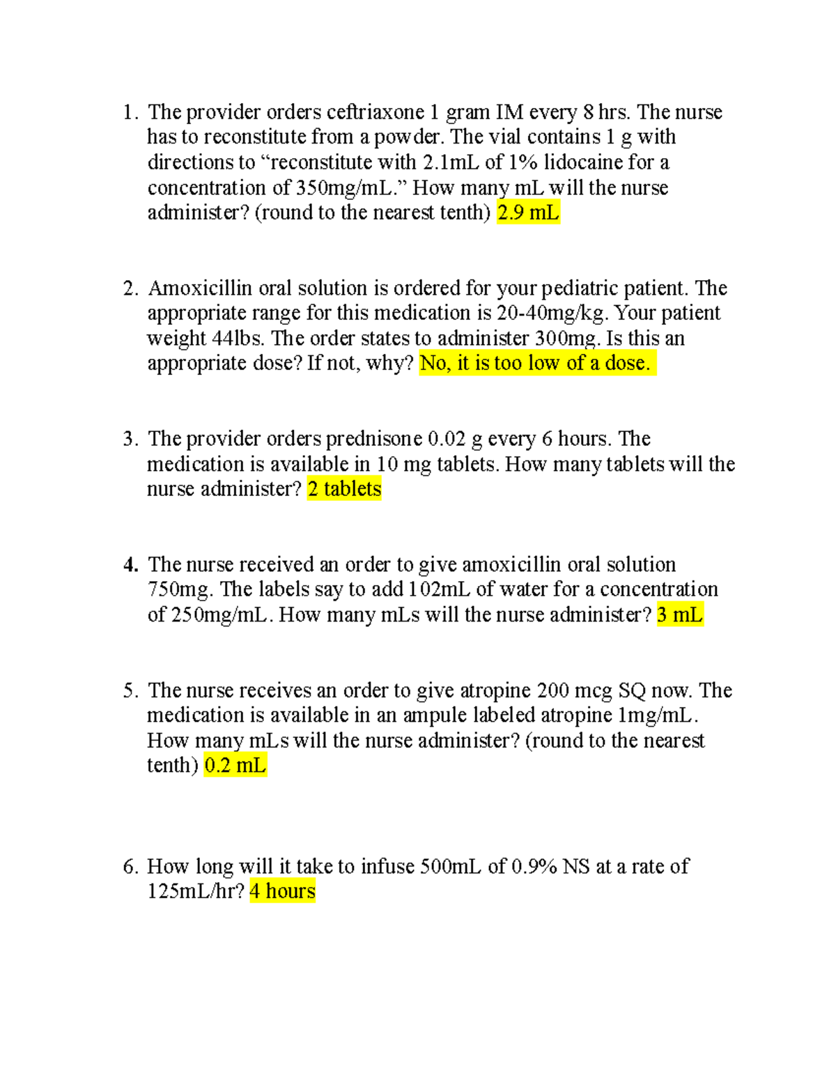 Dosage Calculations Practice Questions NUR 2633 Studocu