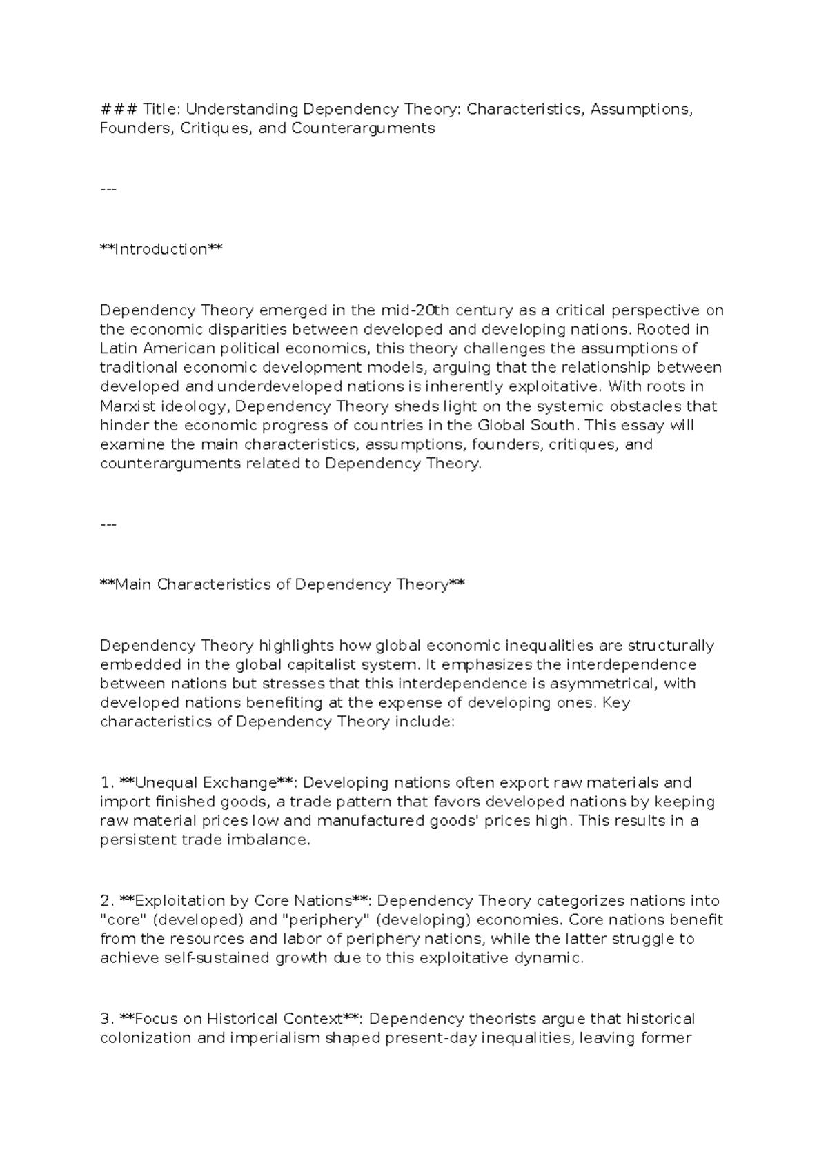 Dependency theory essay - SOCY202 - UKZN - Studocu