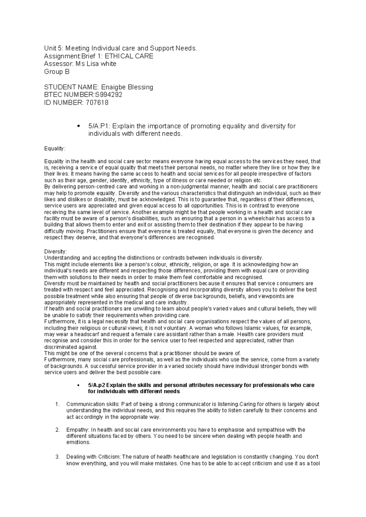 Unit 5 assignments - Summary Unit 1 Assingment 2 - Unit 5: Meeting ...