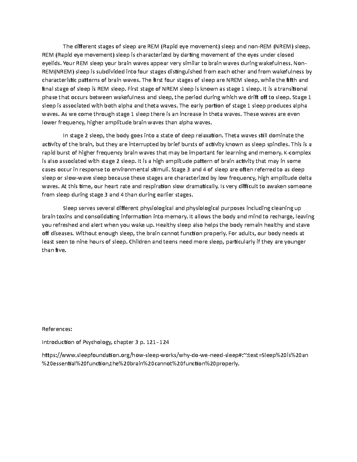 Week7 Essay Assignment 7 - The different stages of sleep are REM (Rapid ...