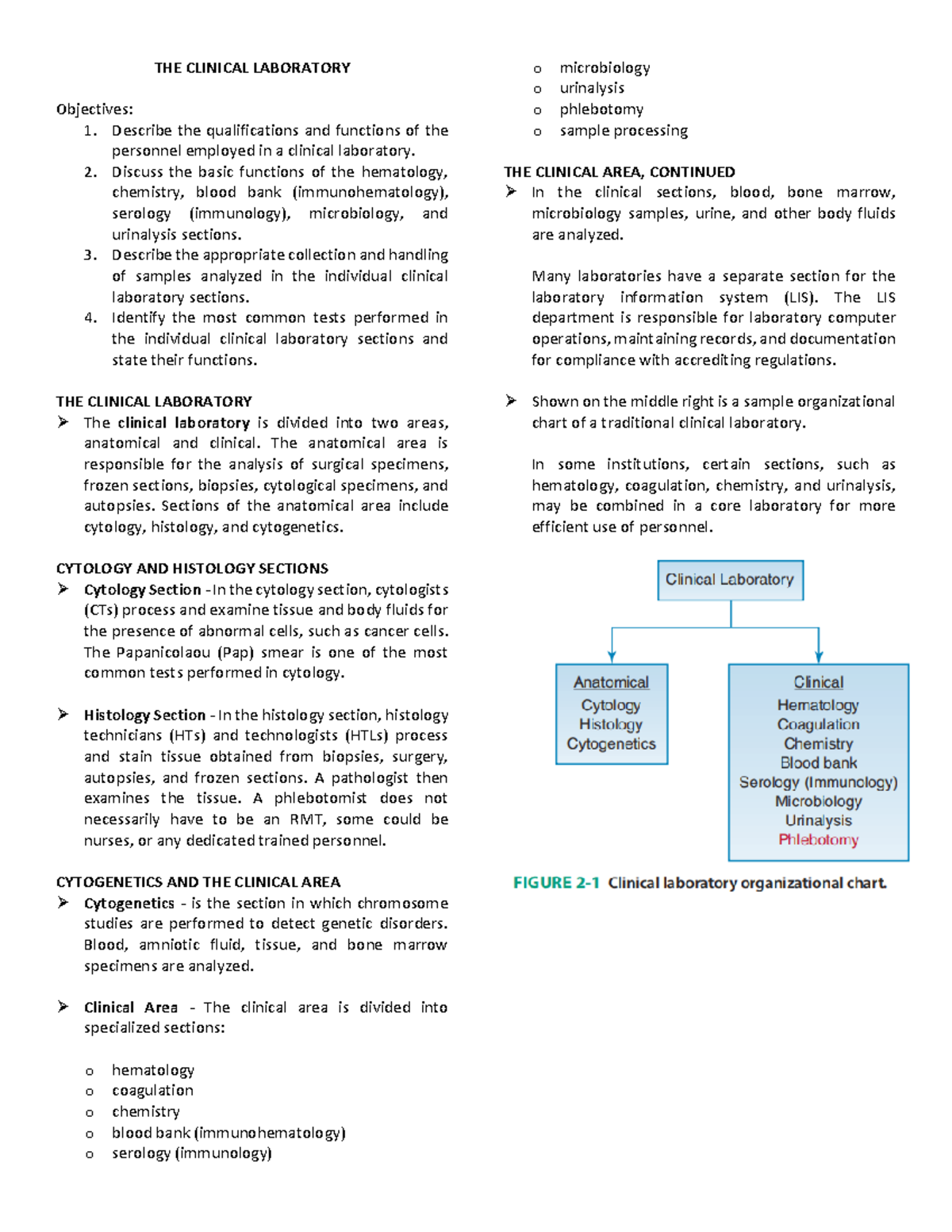 2 THE Clinical Laboratory - THE CLINICAL LABORATORY Objectives: 1 ...