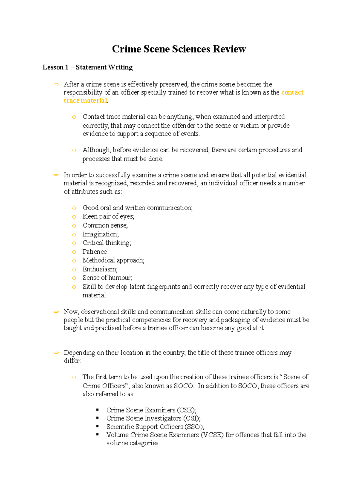 Crime Scene Sciences Review - Crime Scene Sciences Review Lesson 1 ...