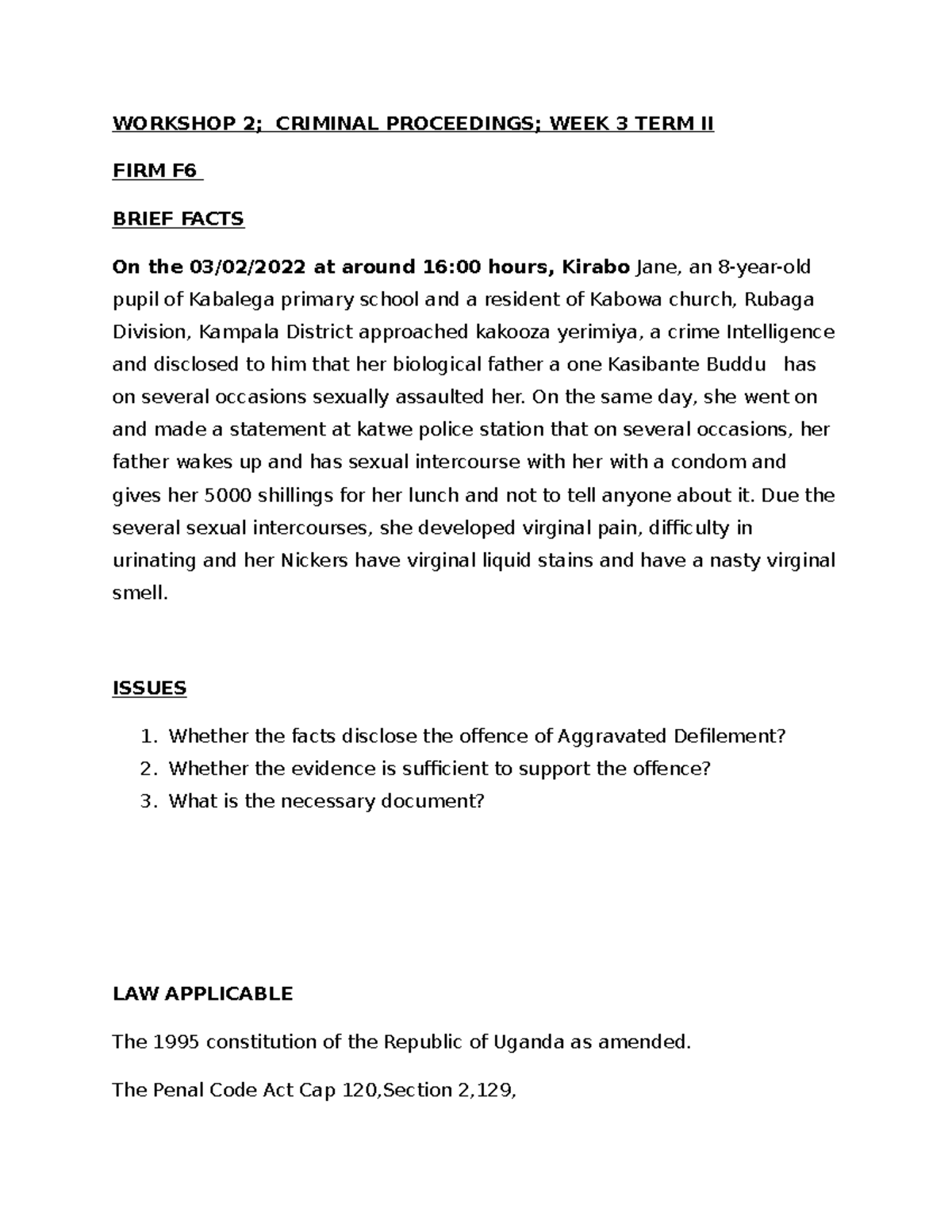 homicide offences - WORKSHOP 2; CRIMINAL PROCEEDINGS; WEEK 3 TERM II ...