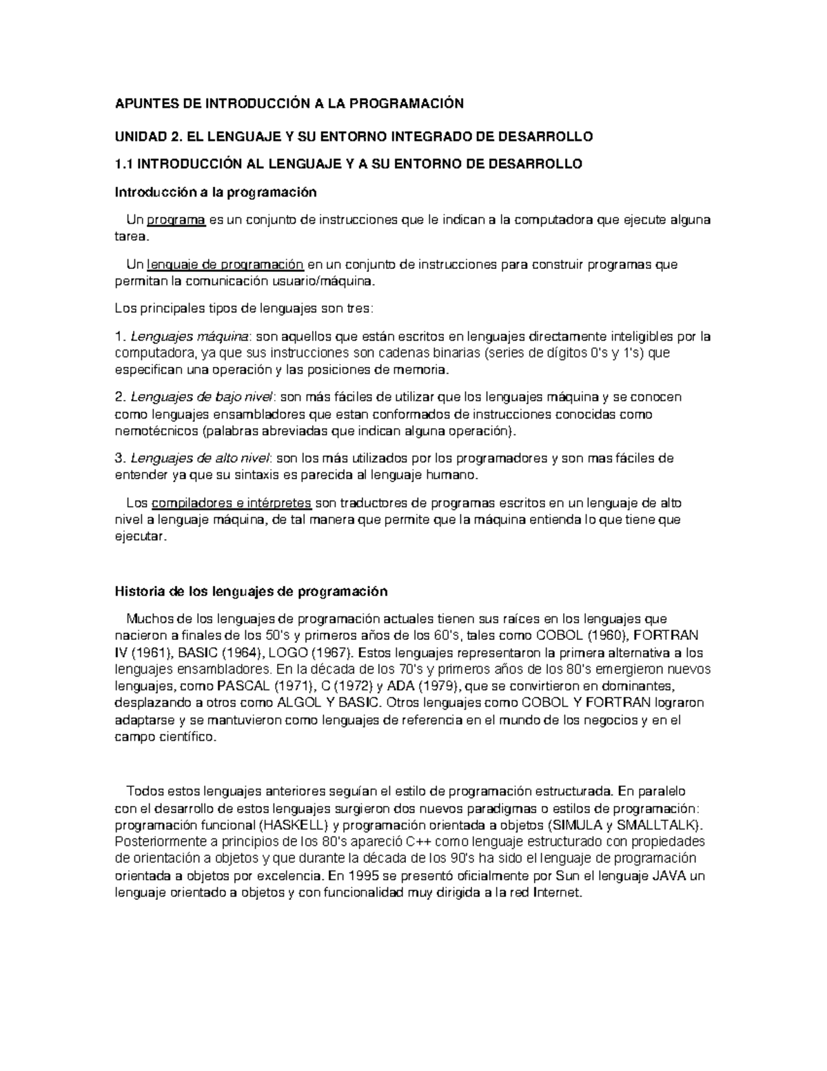Apuntes U2 Introduccion A LA Programacion - APUNTES DE INTRODUCCIÓN A ...