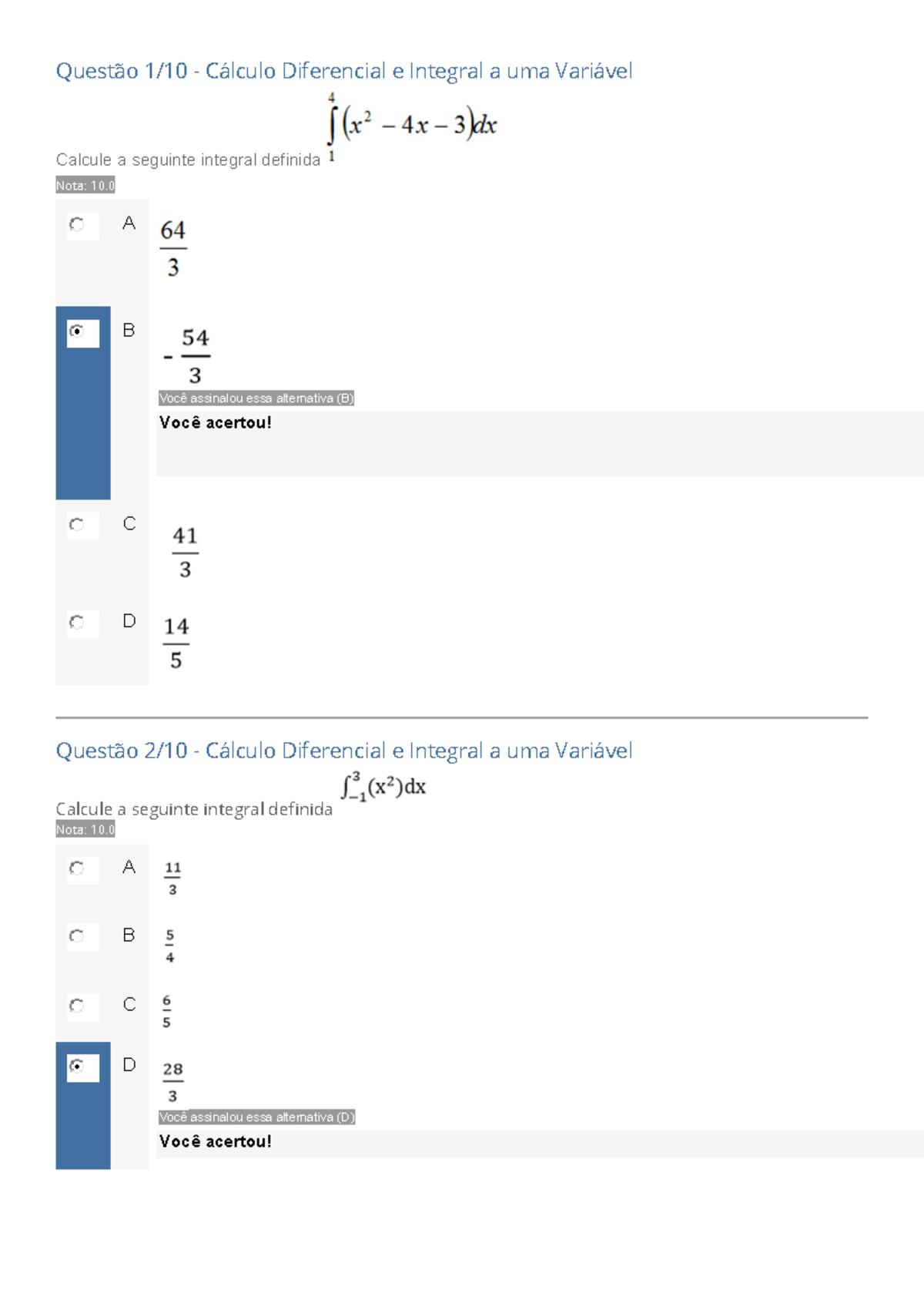 Provas 1 2 e 3 APOL Cálculo Diferencial e Integral a uma Variável ...