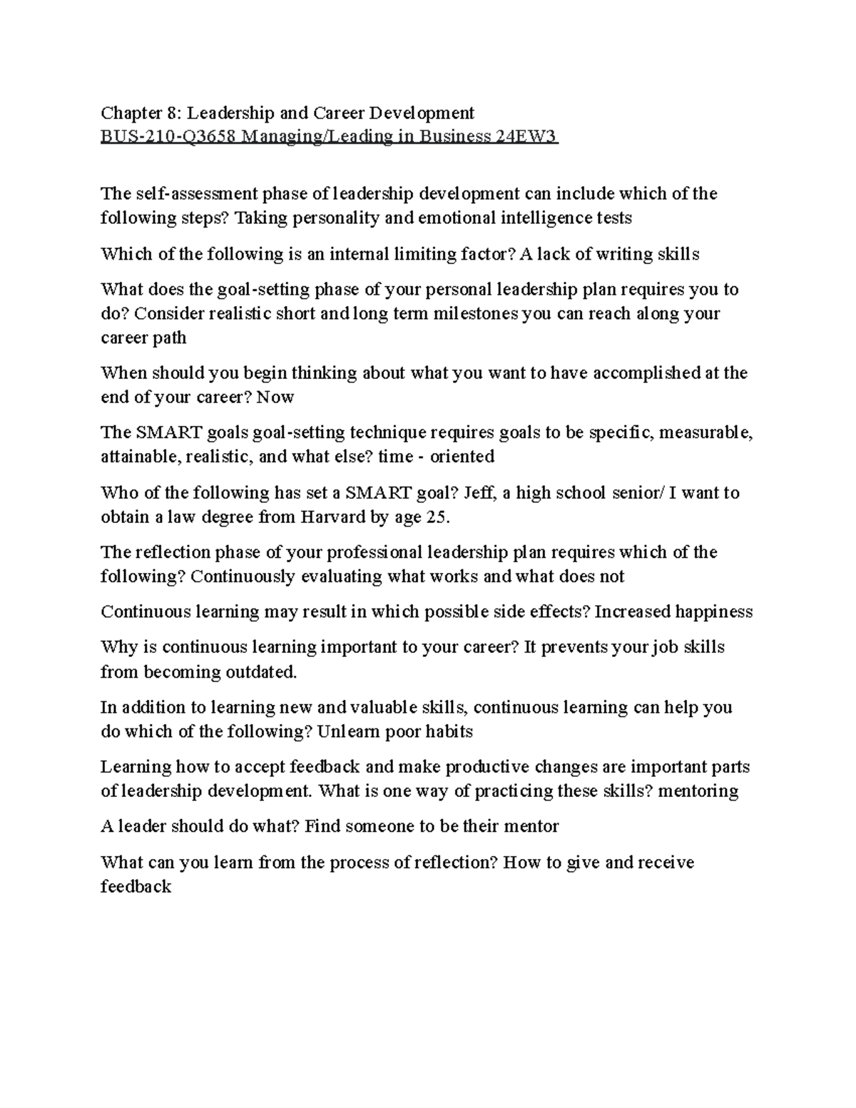 Chapter 8: Leadership and Career Development - Chapter 8: Leadership ...