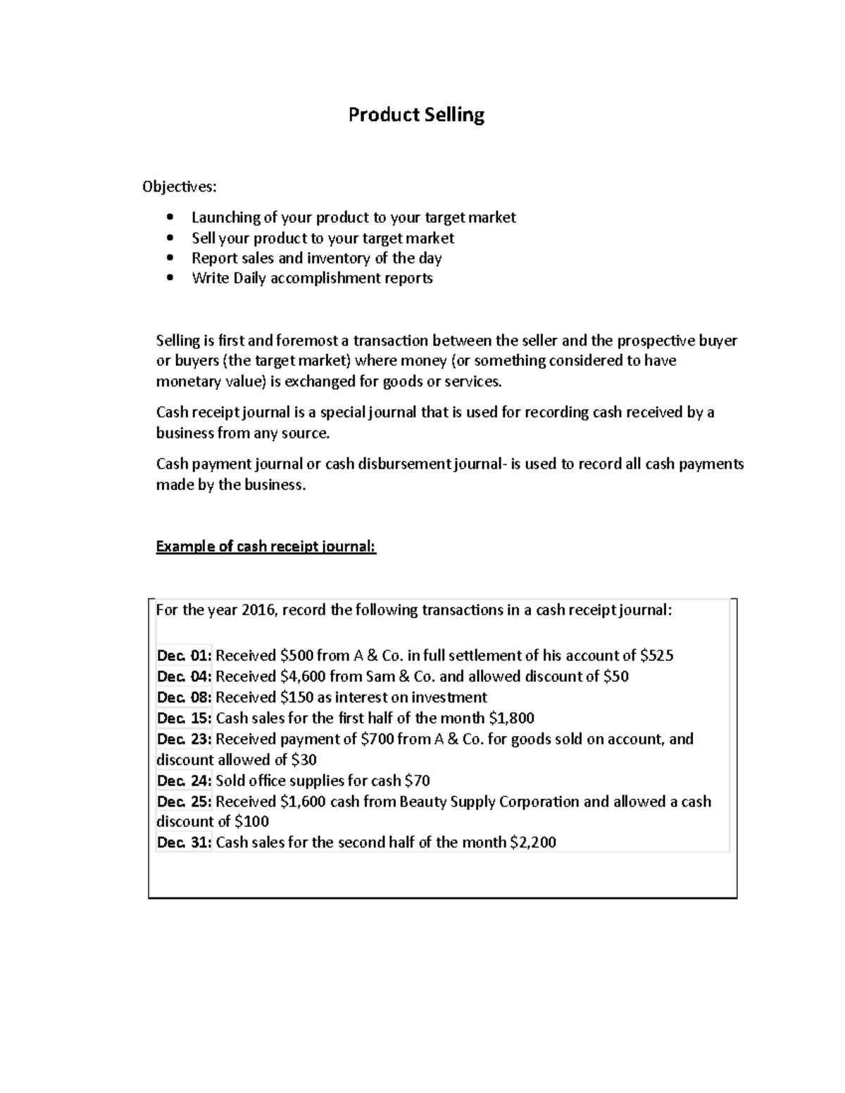 Product Selling - Entrepreneurial Management - Product Selling ...