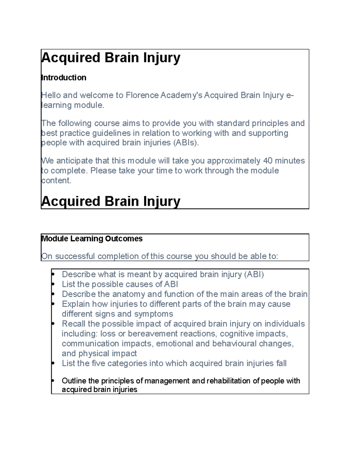Acquired Brain Injury - The following course aims to provide you with ...