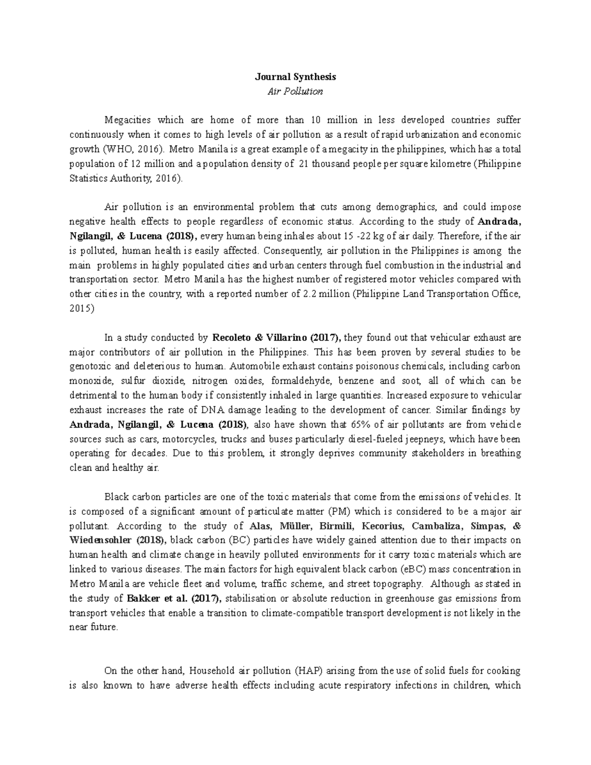 Journal Synthesis - Journal Synthesis Air Pollution Megacities which ...