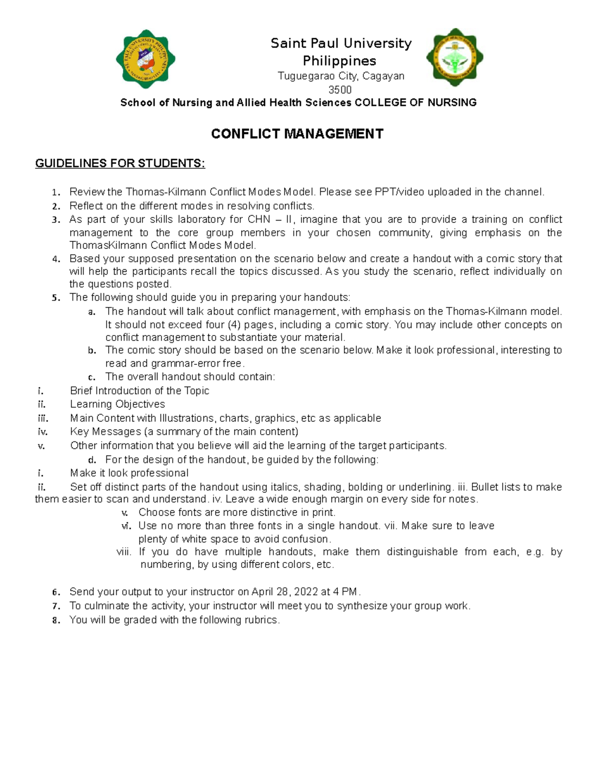 TASK 5 Conflict Management - Saint Paul University Philippines ...