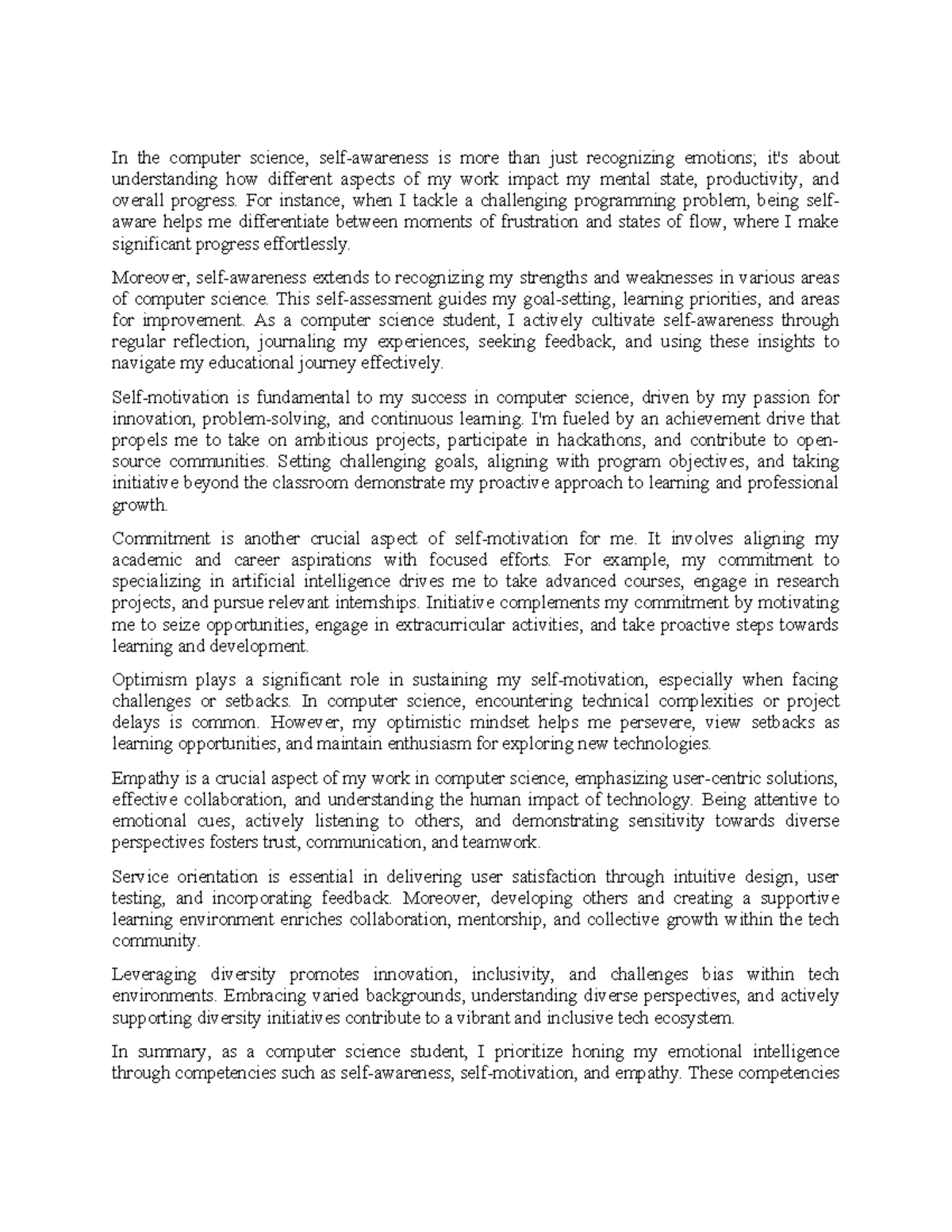 Learning journal Emotional Intelligence - In the computer science, self ...