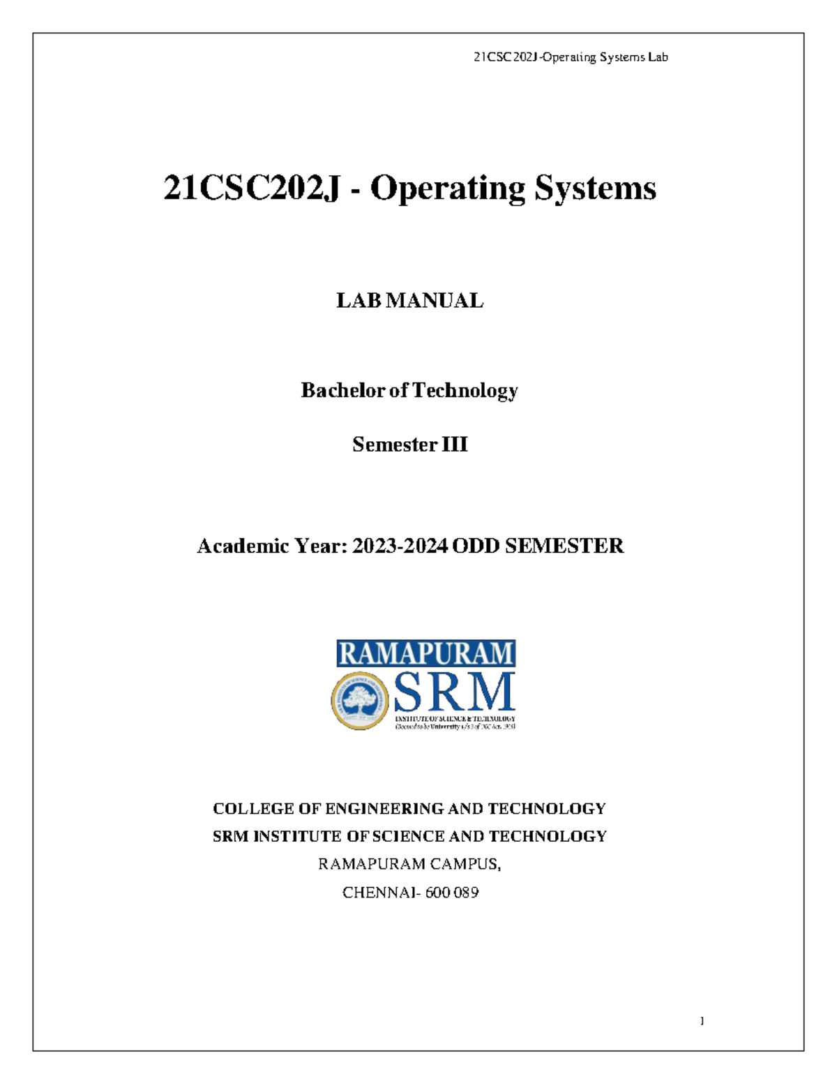 21CSC202J OS LAB Manual updated-1 - 21CSC202J-Operating Systems Lab 1 ...