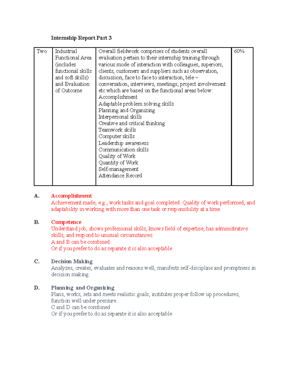 Internship Report Part 3 - Accomplishment Achievement made, e., work ...