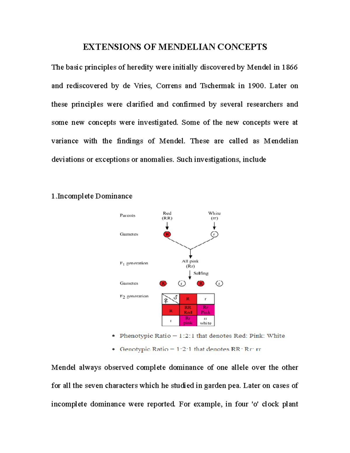 Extensions OF Mendelian Concepts - EXTENSIONS OF MENDELIAN CONCEPTS The ...