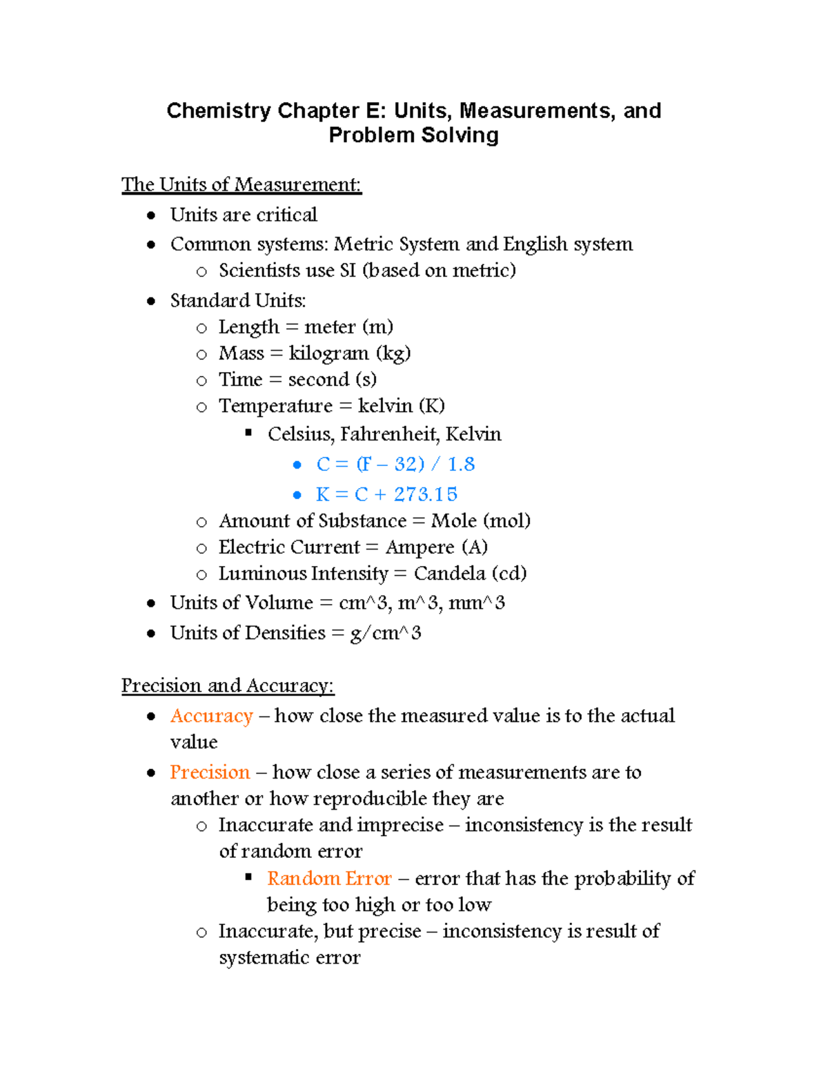 Chemistry I - Fundamentals - Chemistry Chapter E: Units, Measurements ...