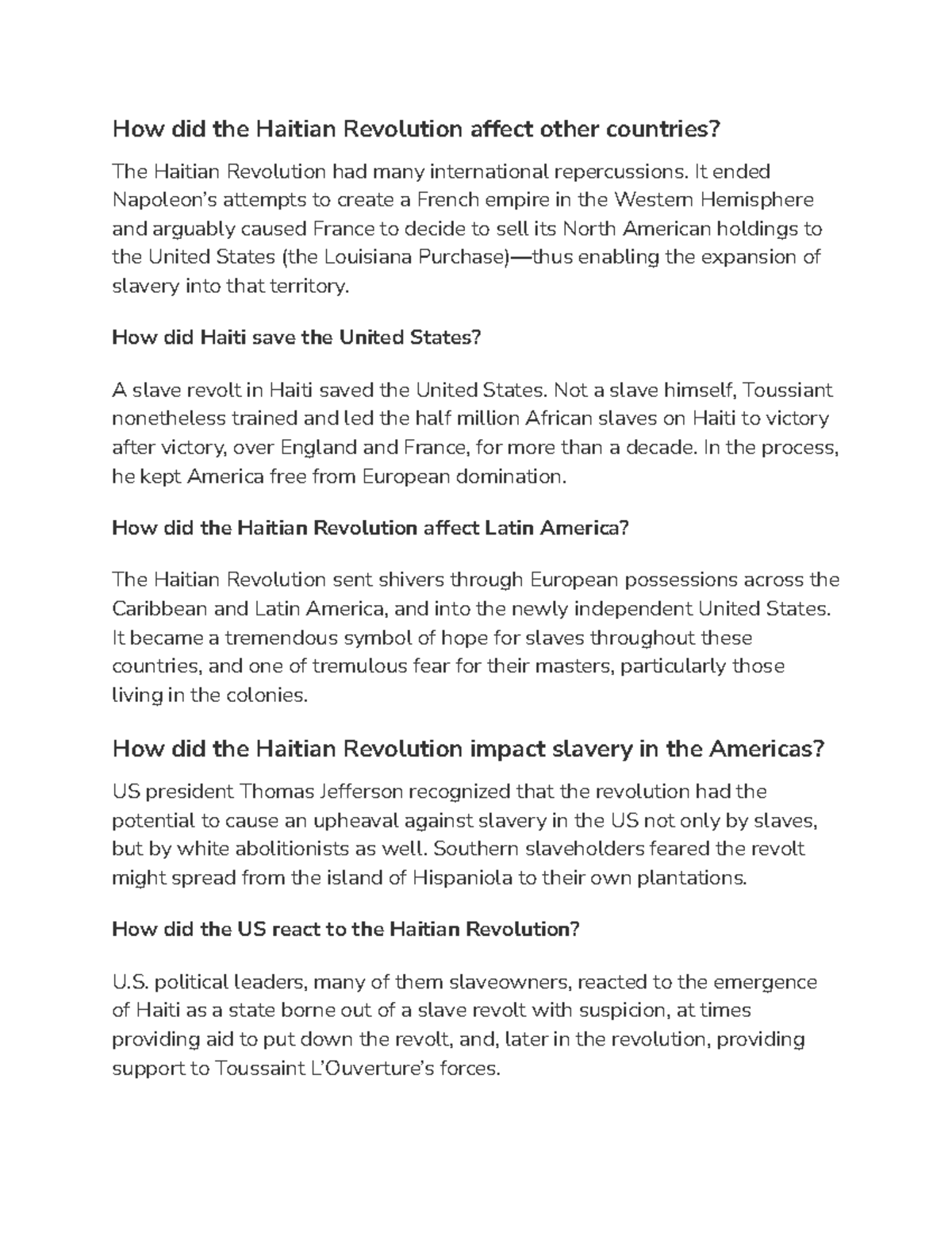 Brandon Aragon Jr - How did the Haitian Revolution affect other ...