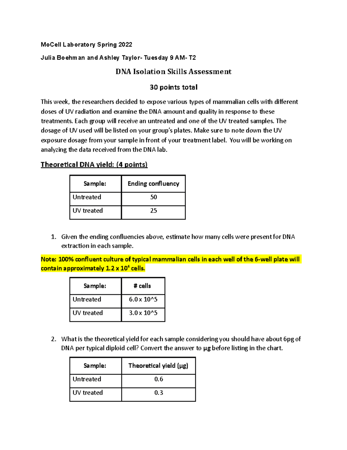 DNA Isolation Skills - Each group will receive an untreated and one of ...