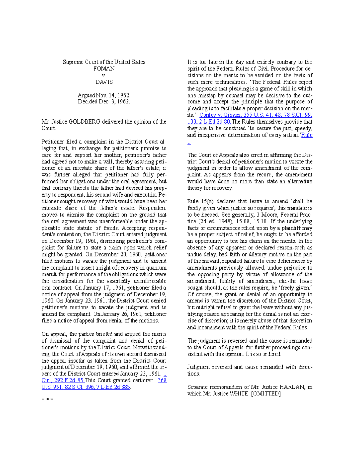 Foman - Supreme Court of the United States FOMAN v. DAVIS Argued Nov ...