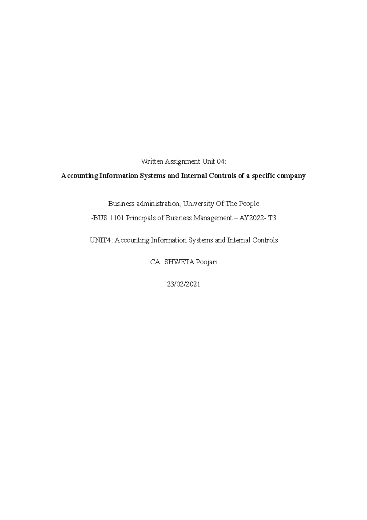 Assignment 04- BUS1102/written assignment, business administration ...