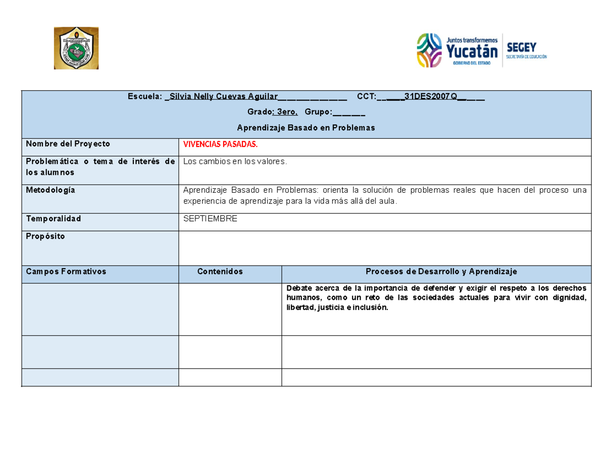 Formato planeacion Aprendizaje Basado en Problemas - Escuela: Silvia Nelly Cuevas - Studocu