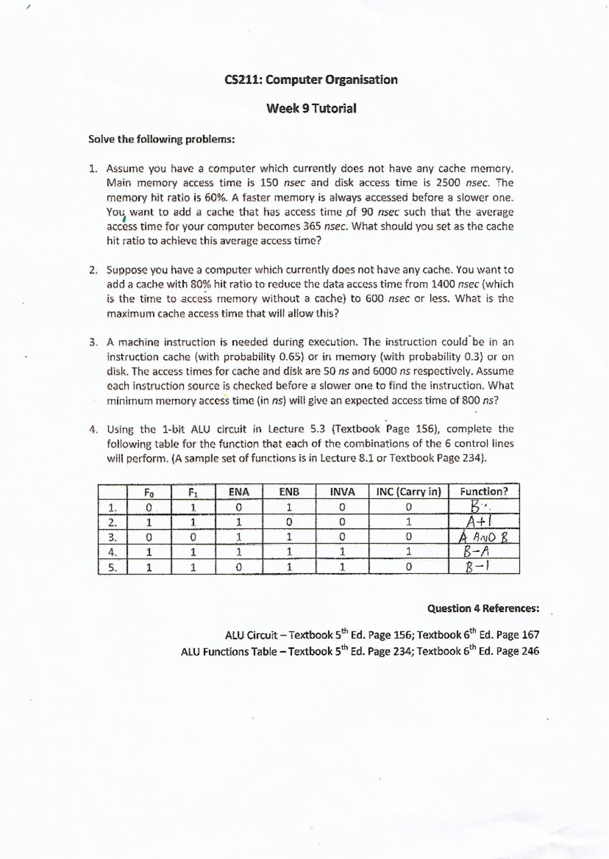 CS211 Wk 9 Tutorial Solution - computer organisation - Studocu
