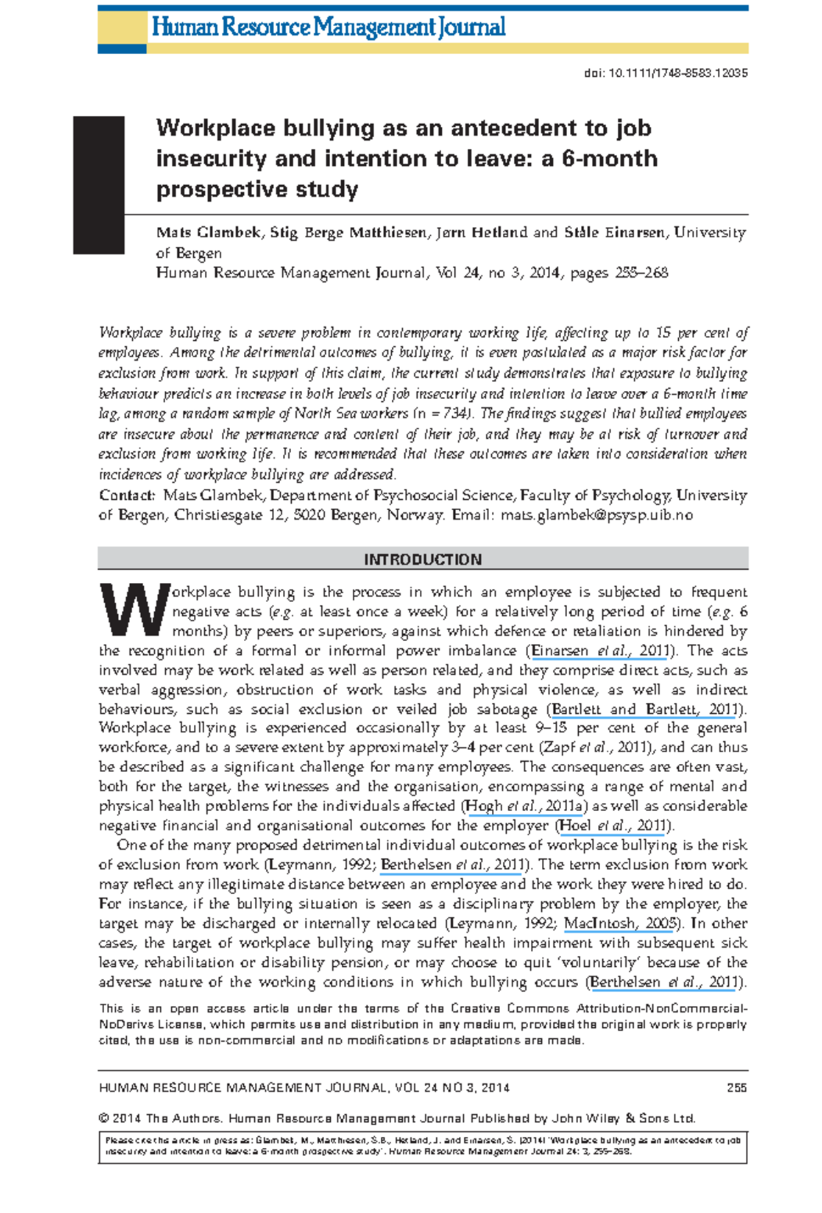 Workplace bullying as an antecedent to j - Workplace bullying as an ...