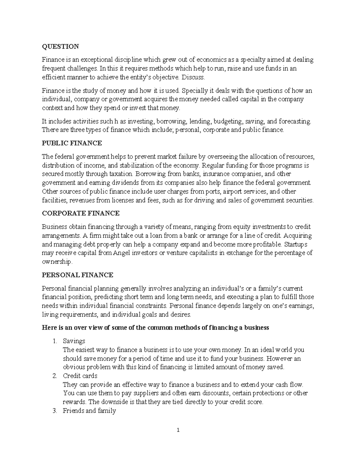 Financial management references - QUESTION Finance is an exceptional ...