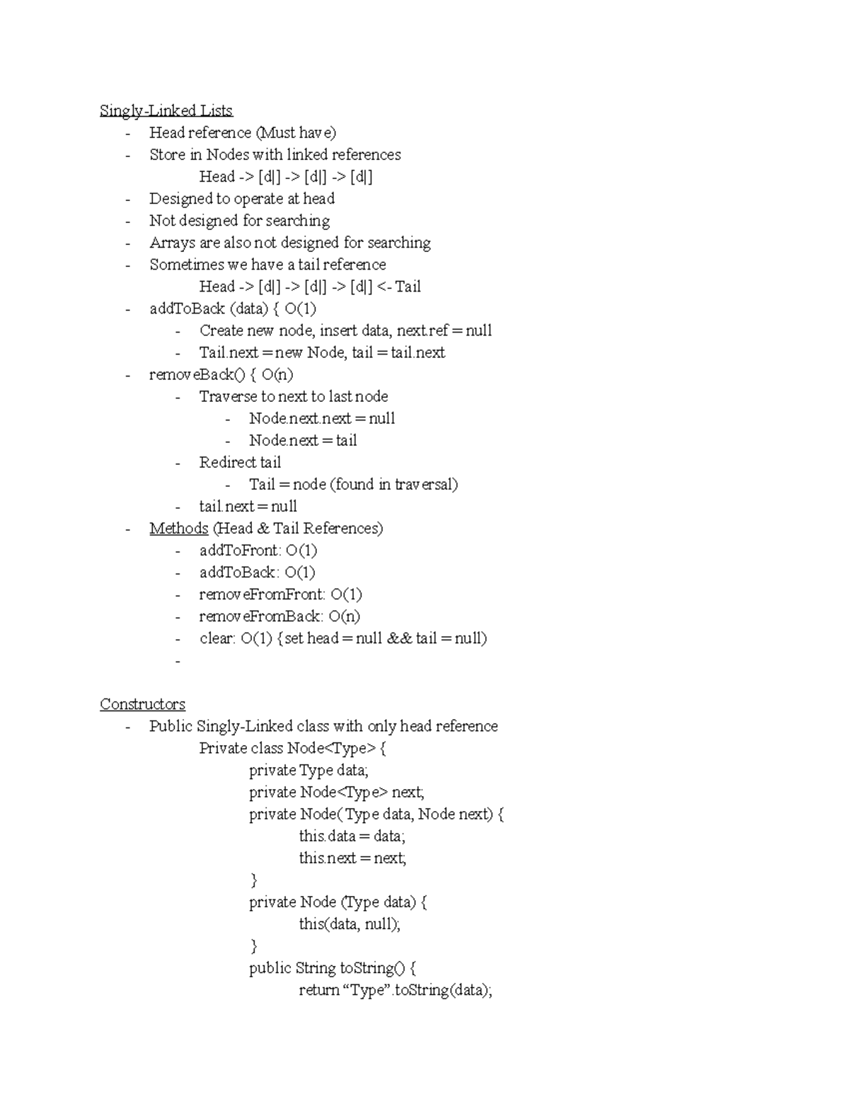 Doubly Linked Lists - Singly-Linked Lists - Head reference (Must have ...