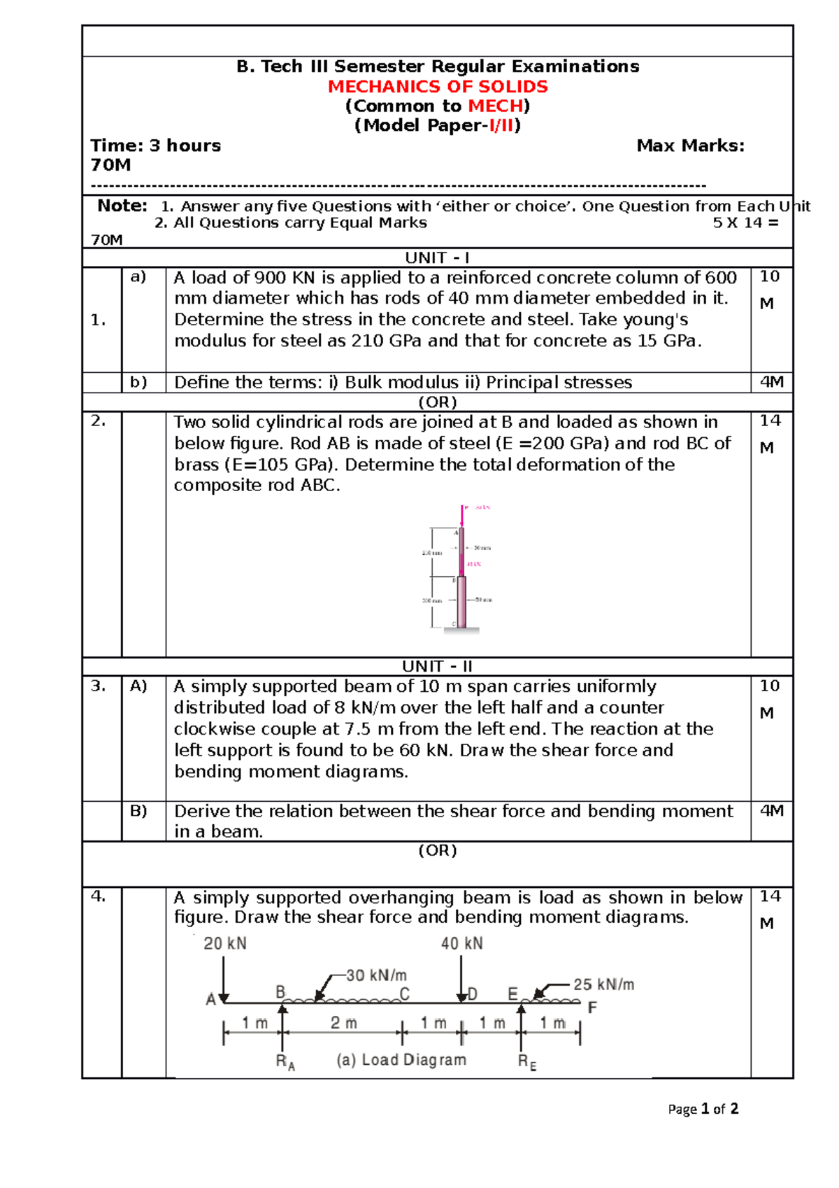 B.Tech MOS Model paper-2 - B. Tech III Semester Regular Examinations ...