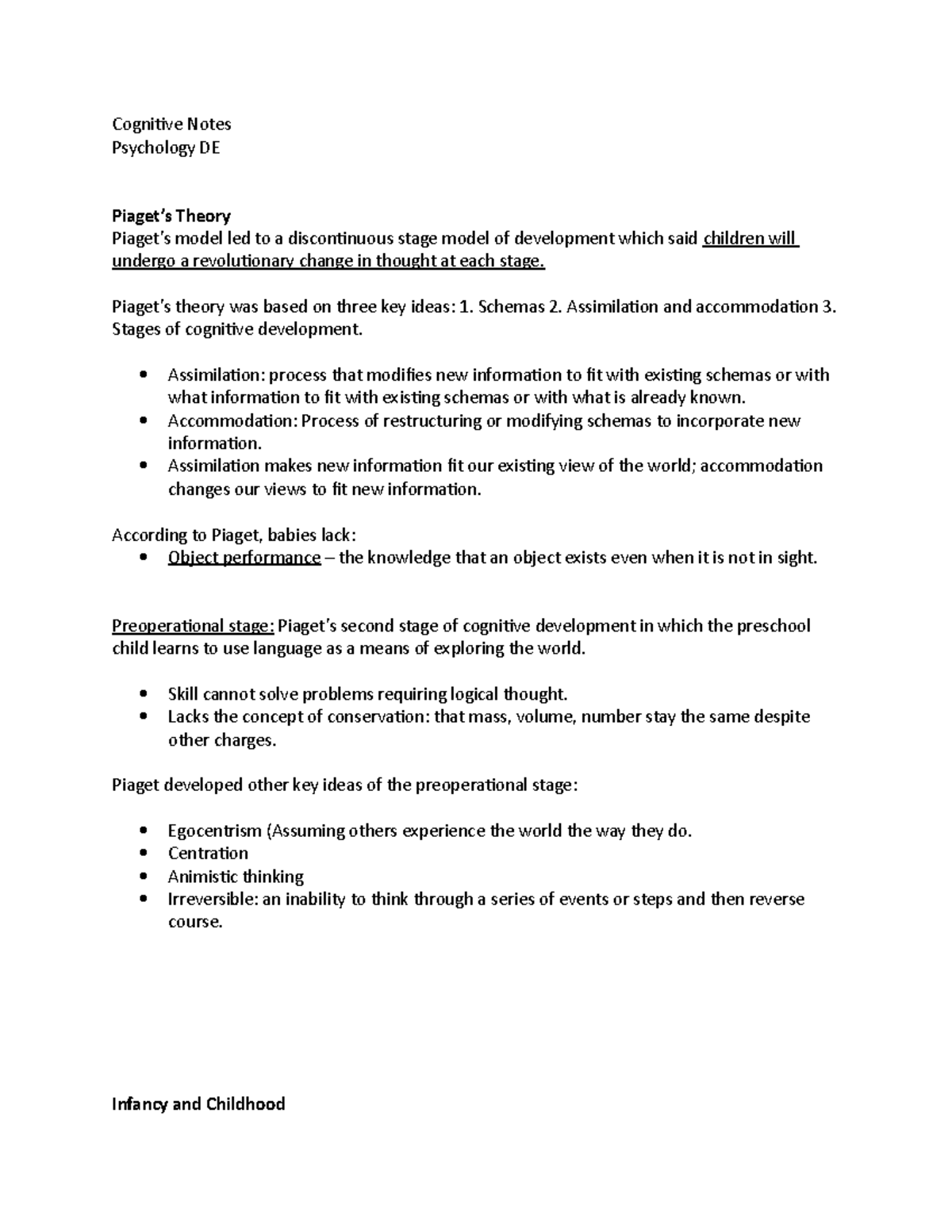 Notes - Psychology DE. Dr. Masnik - Cognitive Notes Psychology DE ...