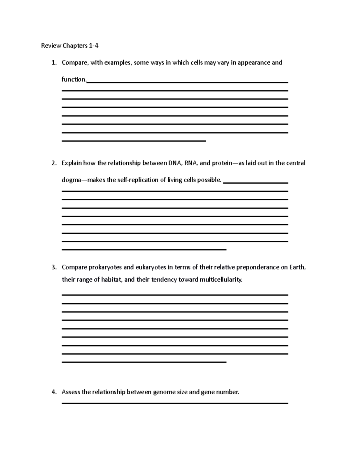 Review Chapters 1-4 - Compare, with examples, some ways in which cells ...