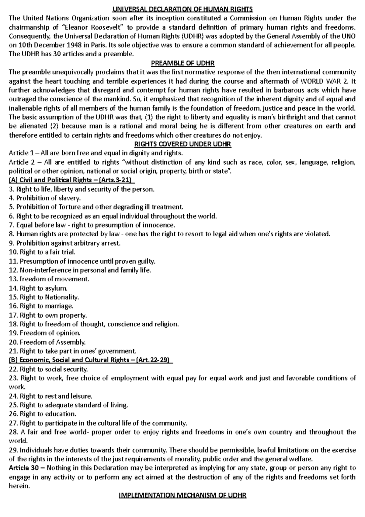 CH 2 - Universal Declaration OF Human Rights - UNIVERSAL DECLARATION OF ...