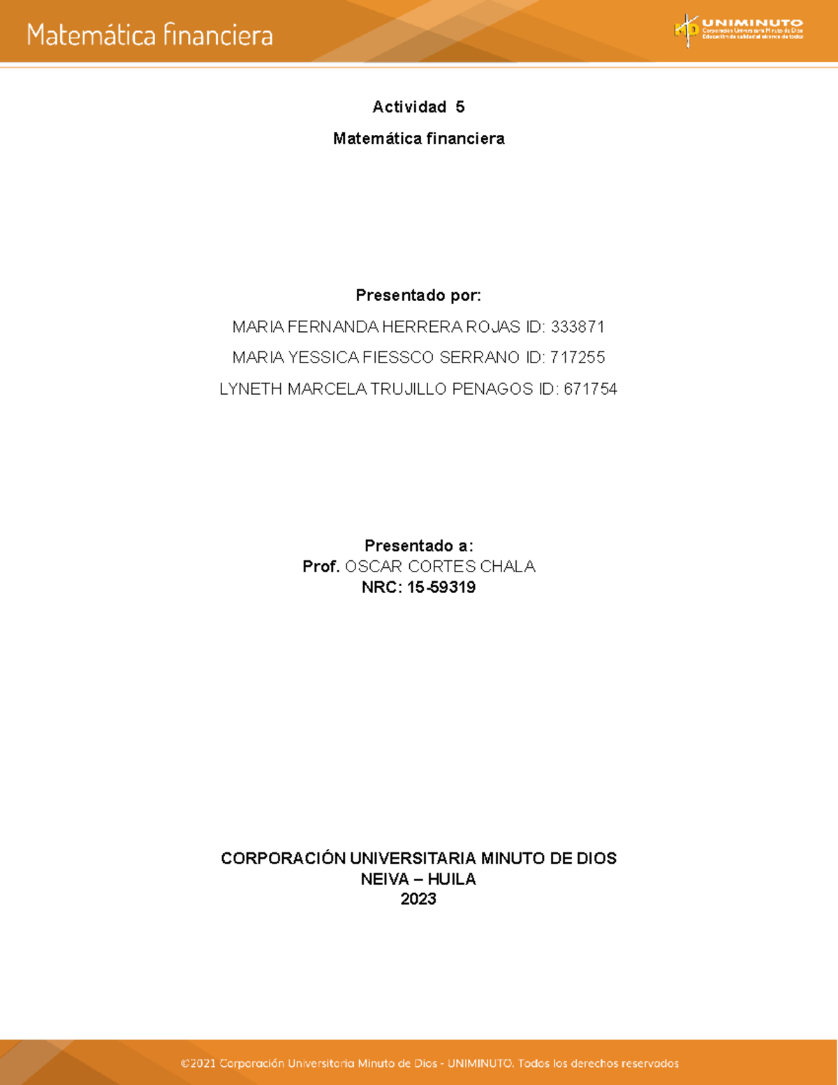 Actividad 5 Matematicas Financiera - Actividad 5 Matemática financiera ...