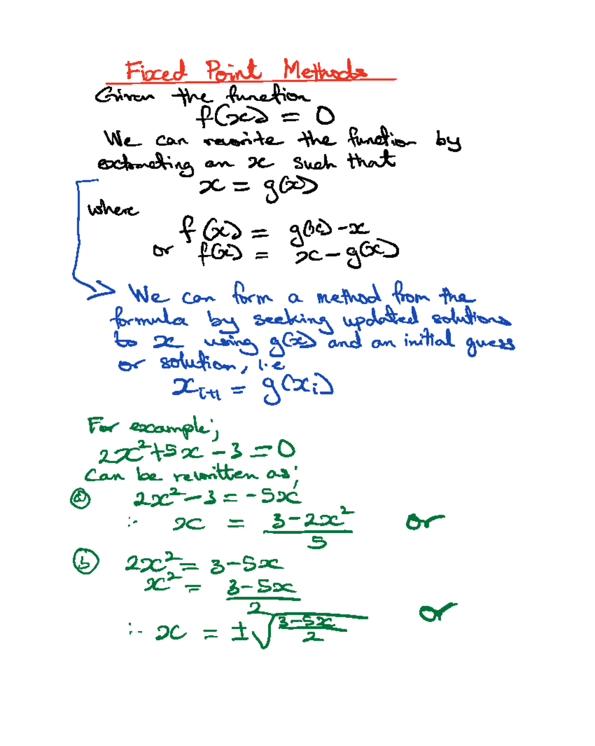 Class Notes Non Linear Eqautions - Fixed Point Methods Given the ...