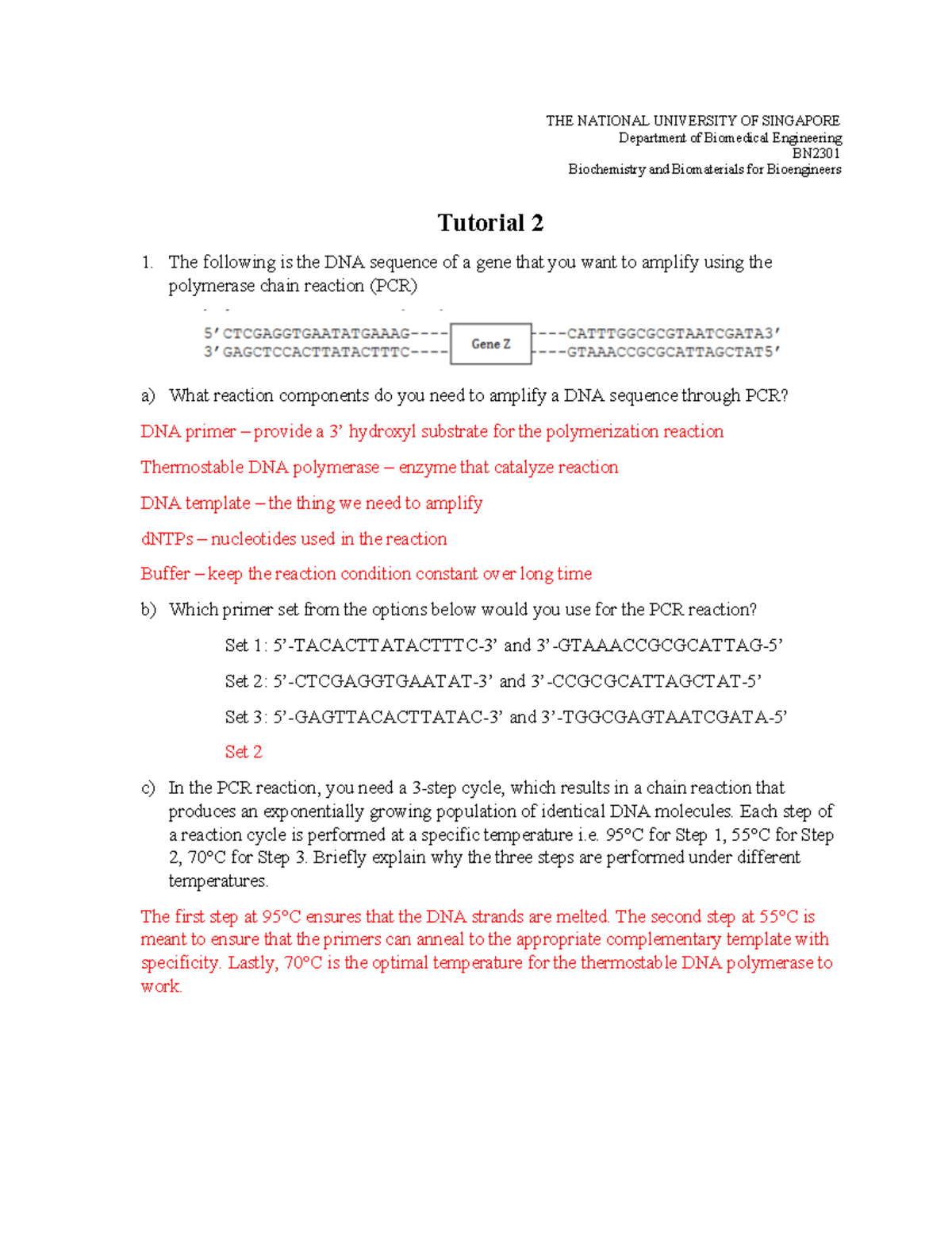 Tutorial 2 Answer - THE NATIONAL UNIVERSITY OF SINGAPORE Department of ...