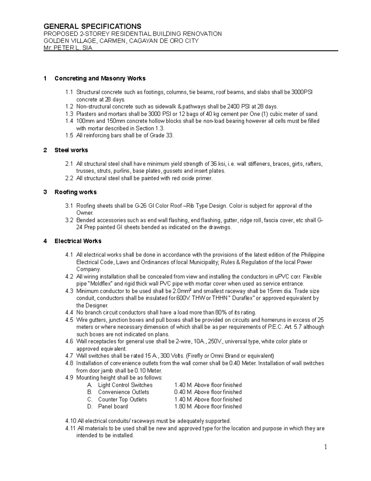 Sample Material General Specifications for OBO - GENERAL SPECIFICATIONS ...
