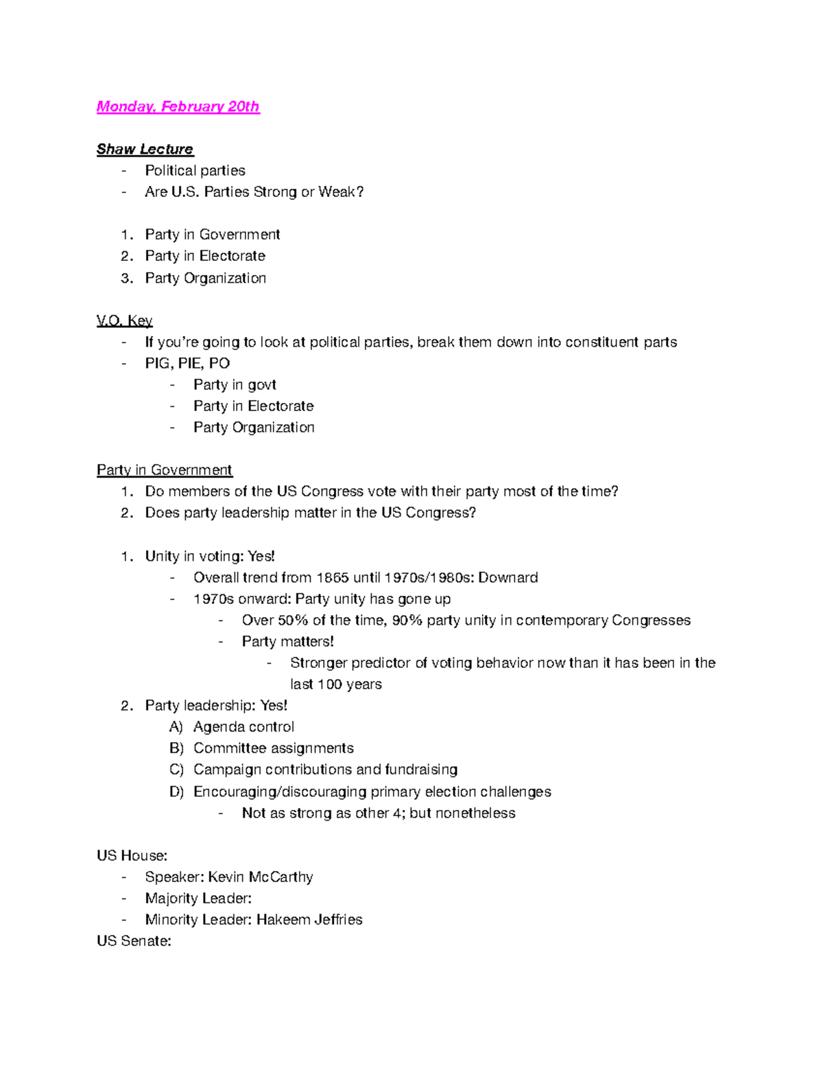 Gov 310 Part 2 Notes - Political Parties, Public Opinion - Monday ...