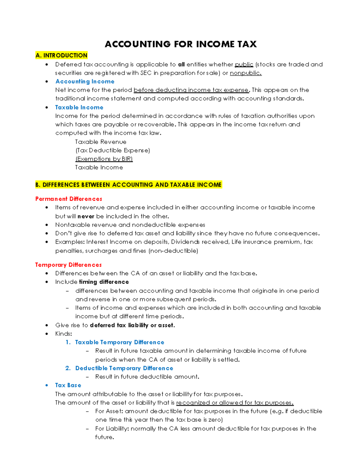 Accounting for Income Tax Notes - ACCOUNTING FOR INCOME TAX A ...