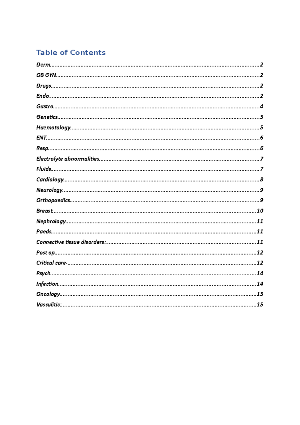 Revision - Table of Contents - Studocu