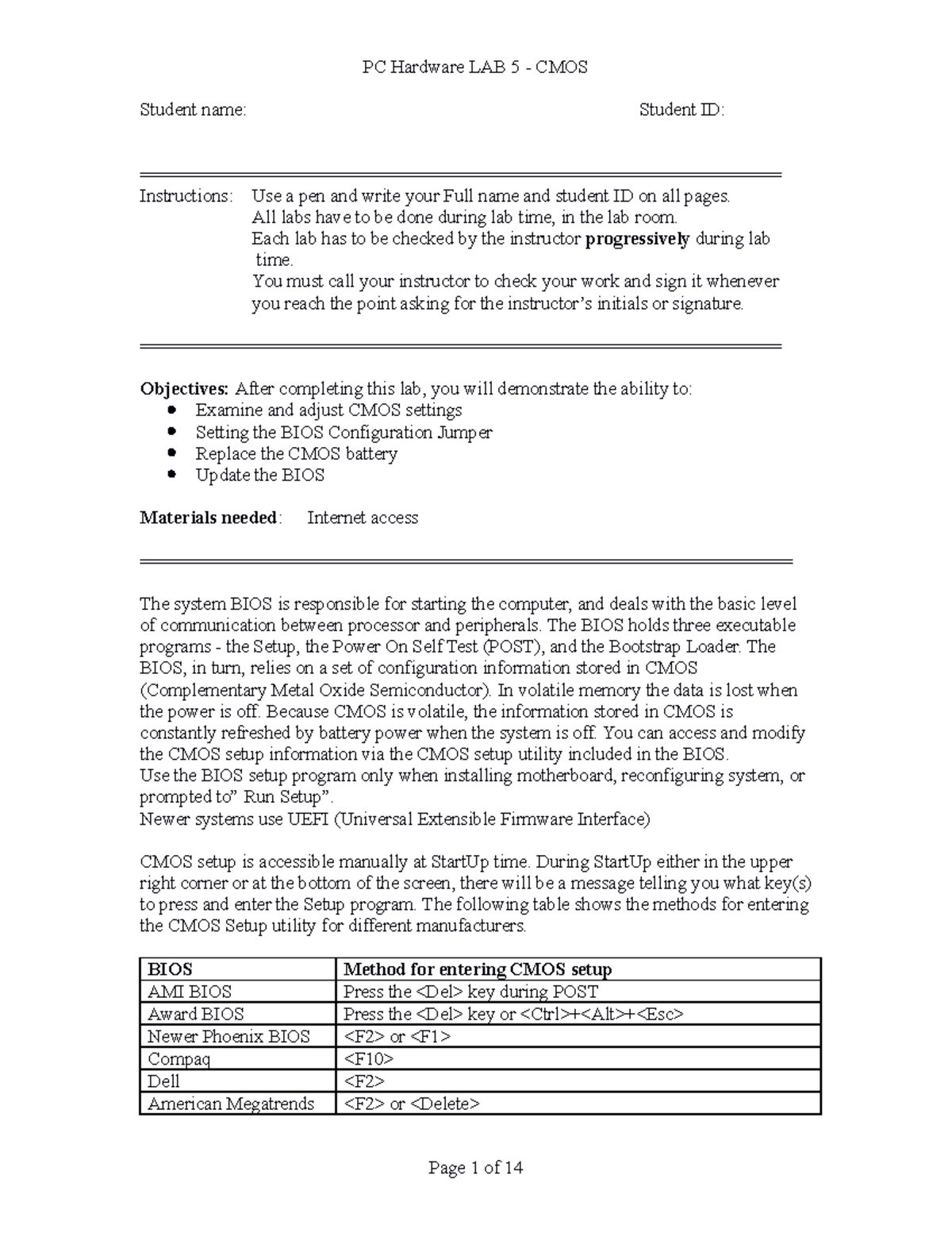 LAB 5 - CMOS - lab 5 - Student name: Student ID: Instructions: Use a ...