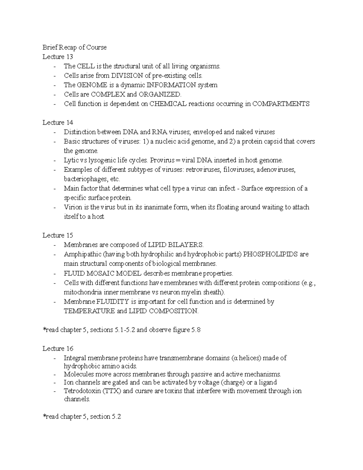 Brief Recap - Basics to each lecture, useful to view some of the key ...