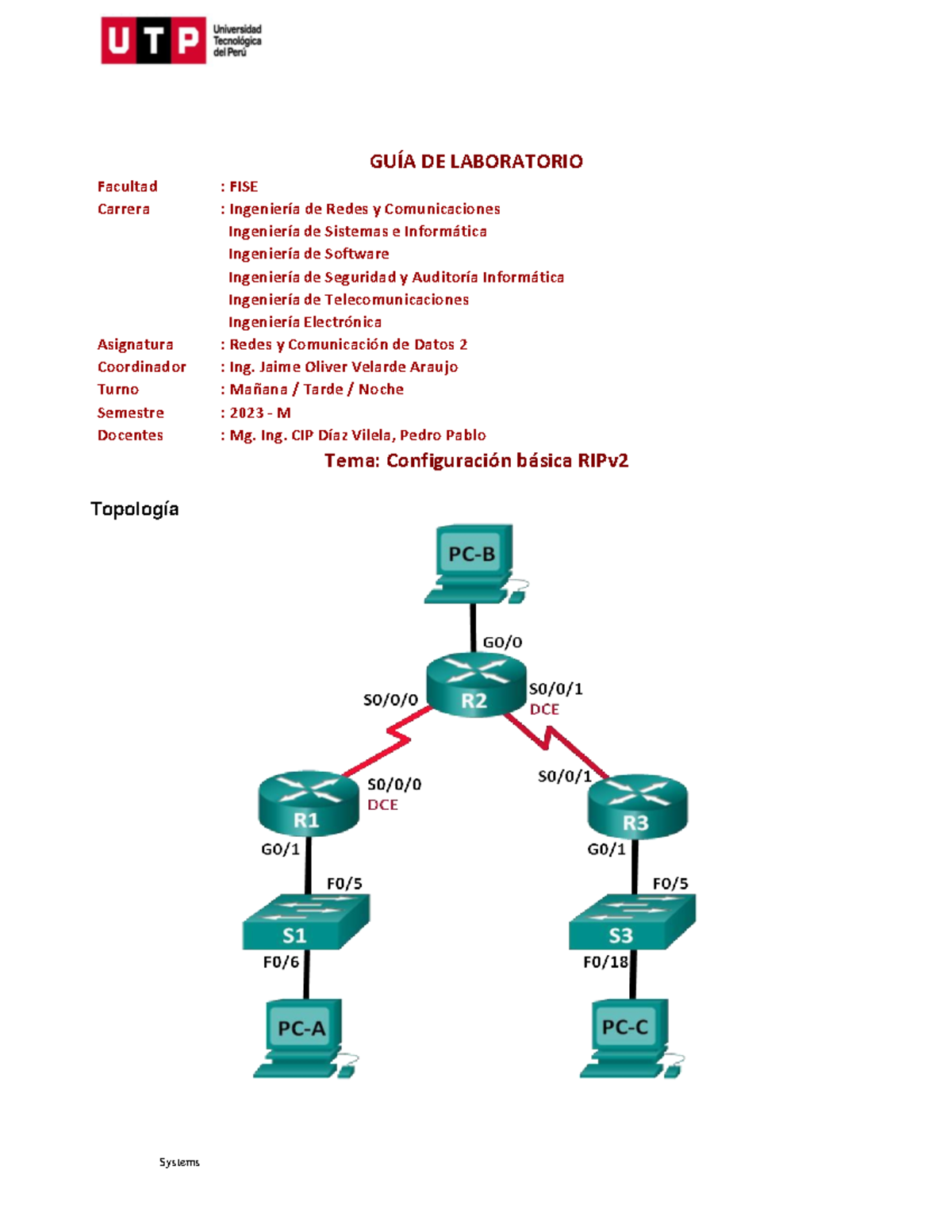 S16.s1-Lab-Configuración Básica RIPv2 (2) - Systems GUÍA DE LABORATORIO Facultad : FISE Carrera ...