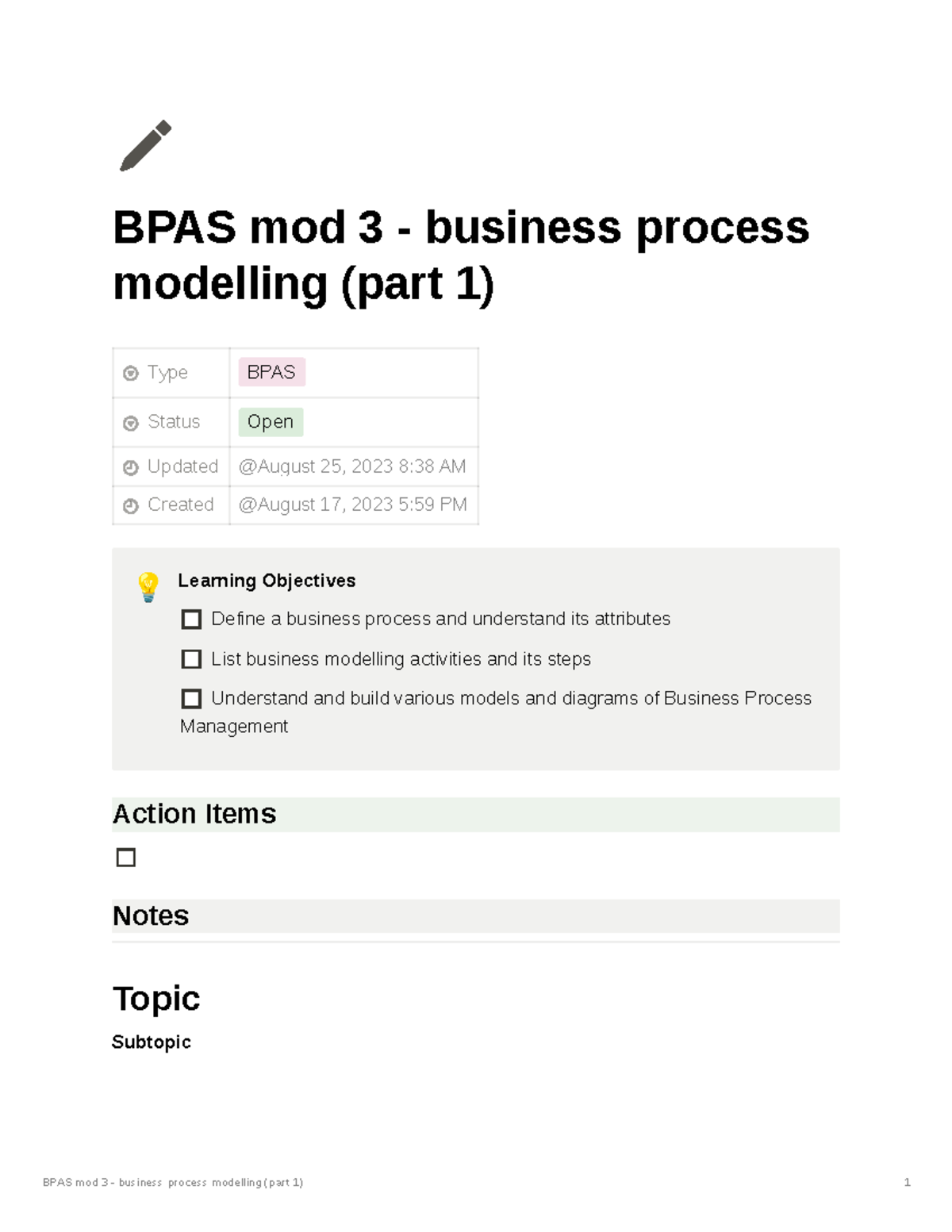 BPAS Mod 3 notes - BPAS mod 3 - business process modelling (part 1) 1 ...
