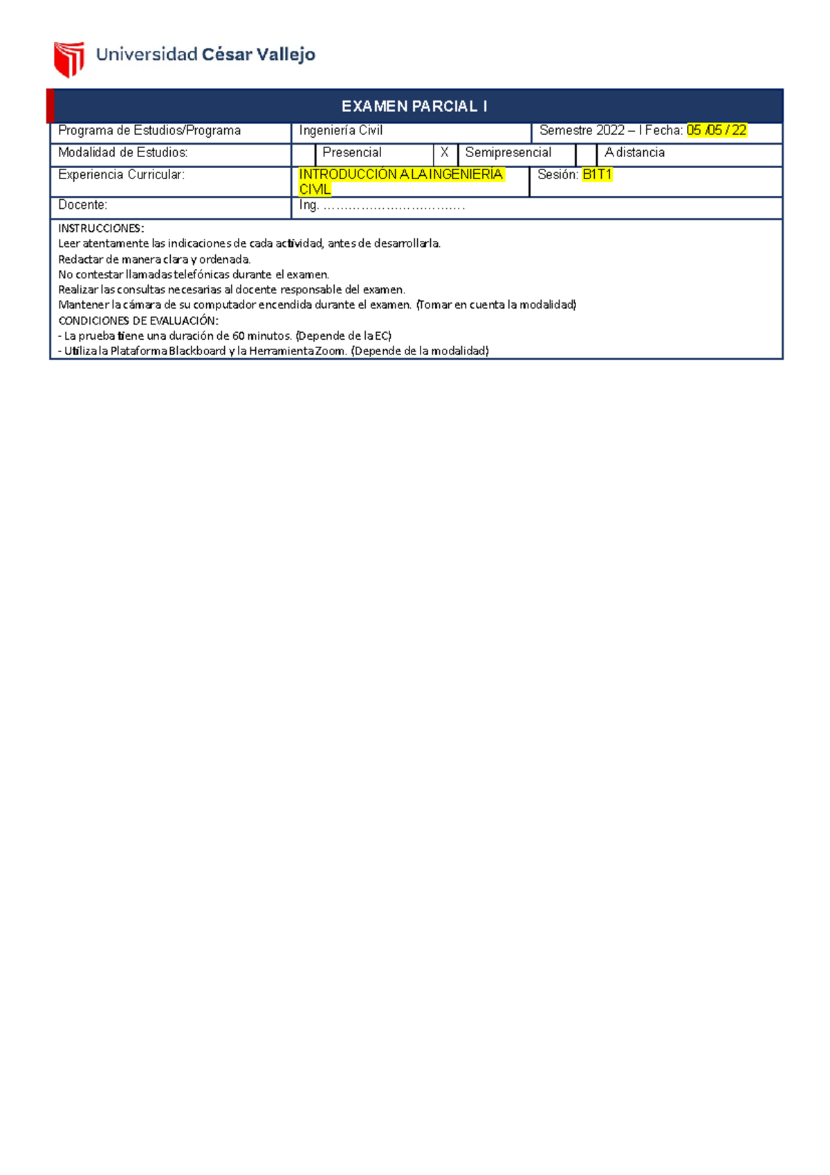 Formato 1ER Parcial - Rrfff - EXAMEN PARCIAL I Programa de Estudios ...