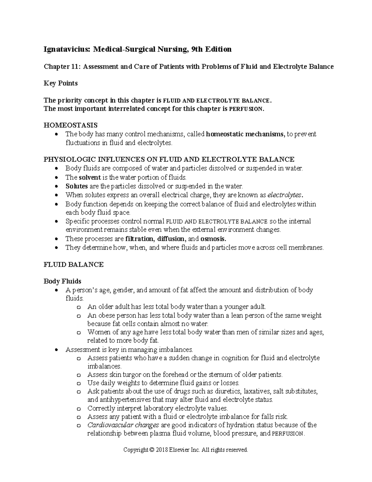 KEY Points Fluid AND Electrolytes - Ignatavicius: Medical-Surgical ...
