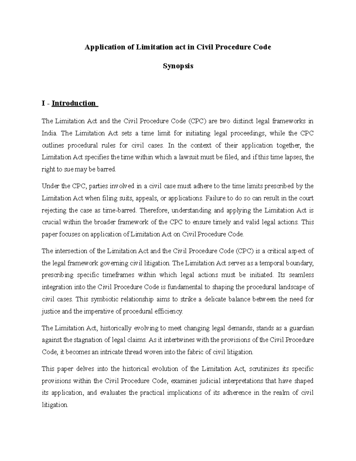 Civil Procedure Code Draft anjana - Application of Limitation act in ...