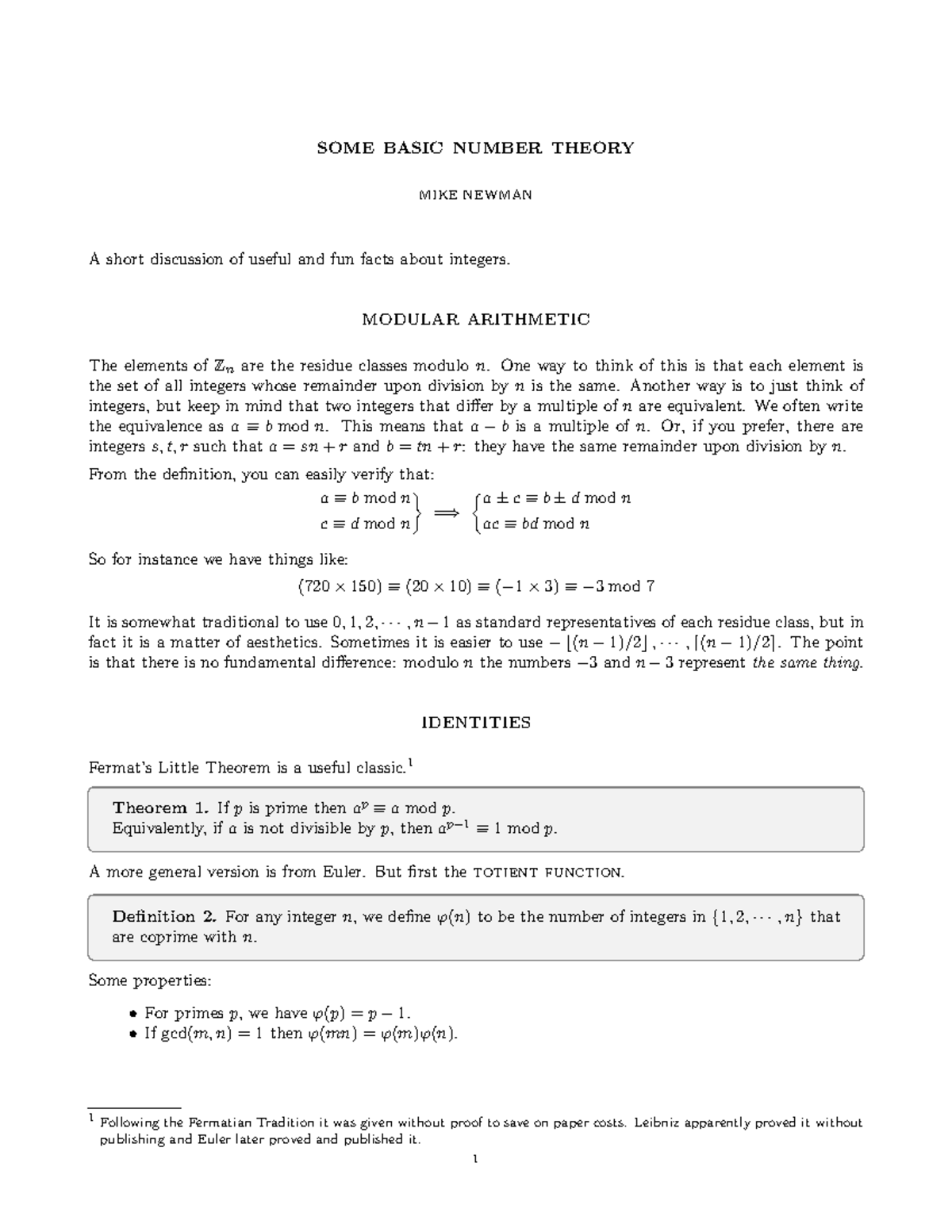 Numbertheory - Number theory notes and practice problems exam ...