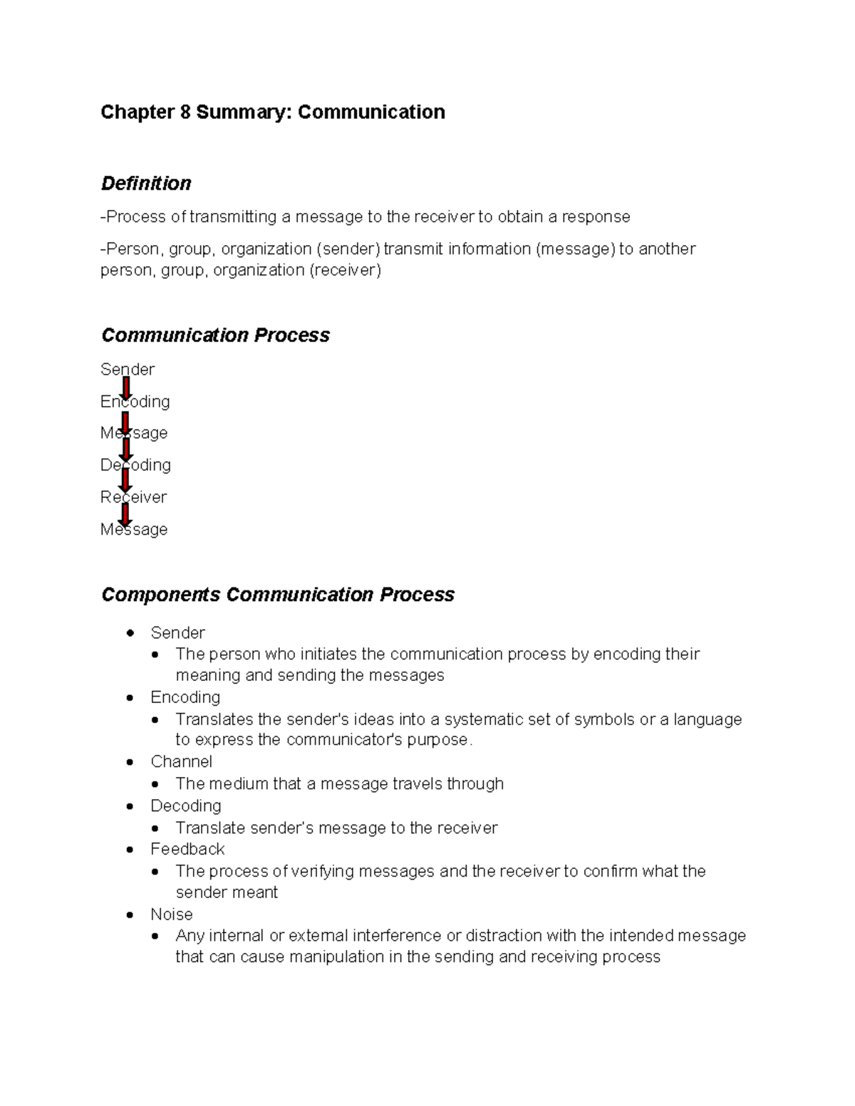 Mgtweek 8 - SUMMARY - Chapter 8 Summary: Communication Definition ...